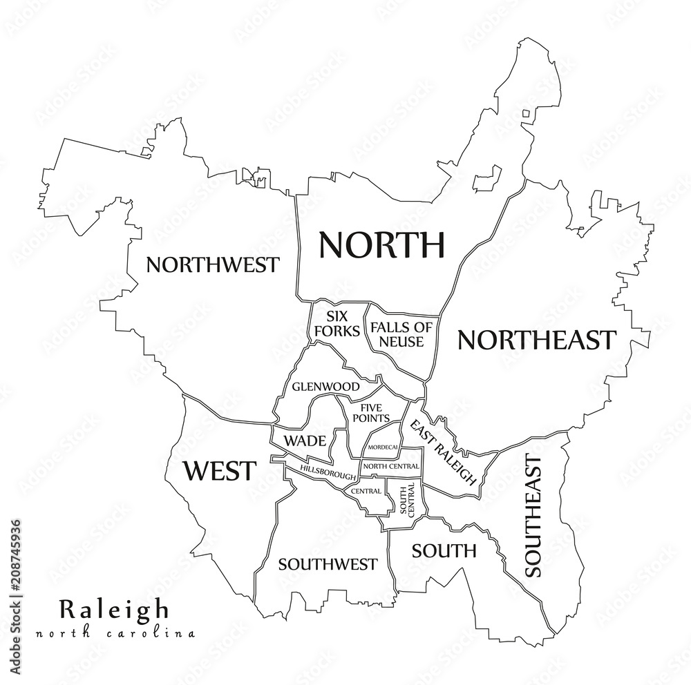 Modern City Map - Raleigh North Carolina city of the USA with ...