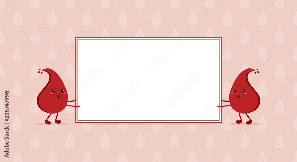 Couple of cute blood drop characters holding blank, empty card. Vector ...