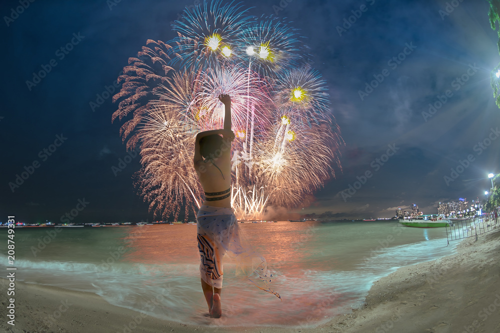 fireworks festival celebration on the sea beach beach of the bay, enjoy ...