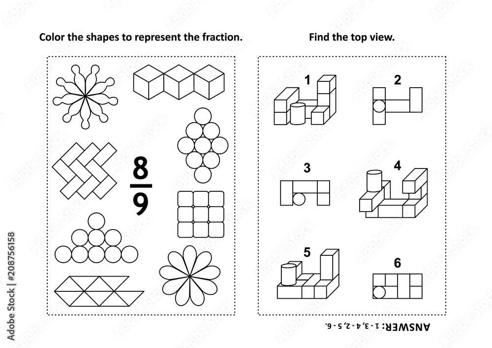 Two visual math puzzles and coloring pages. Color the shapes to ...