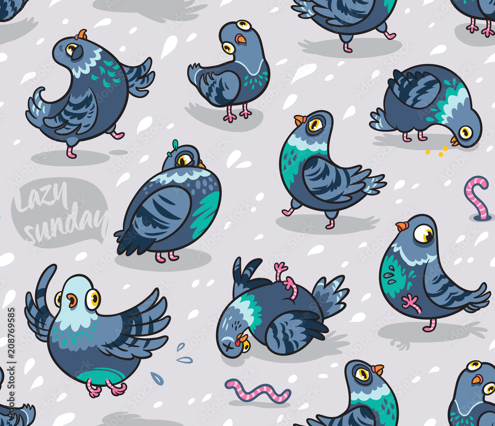 Seamless pattern with cartoon pigeons. Design for wrapping paper ...