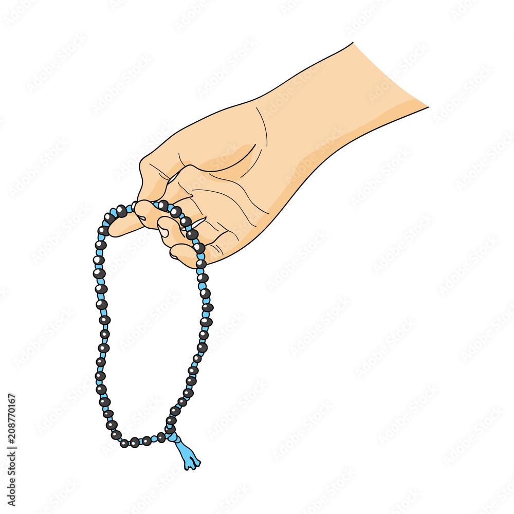 Prayer beads in a hand. Counting in tasbih. Japa Mala meditation ...