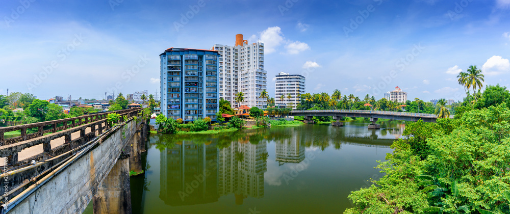 Panoramic river view and cityscapes of Kerala, India. Stock Photo ...