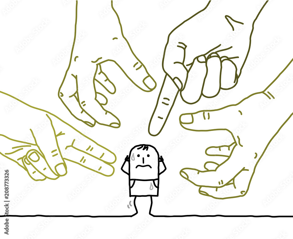 Big Hands with Cartoon Character - Aggression and Paranoia Stock Vector ...