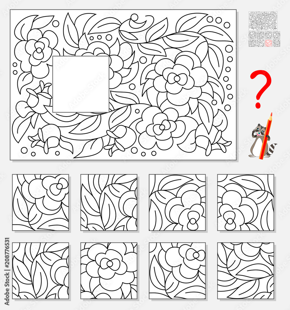 Logic puzzle game for children adults. Find and draw missing piece that ...