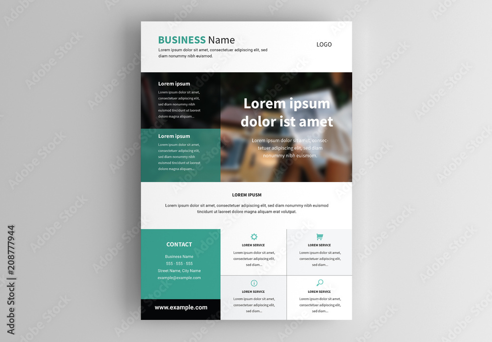 Business Flyer Layout with Teal Accents Stock Template | Adobe Stock