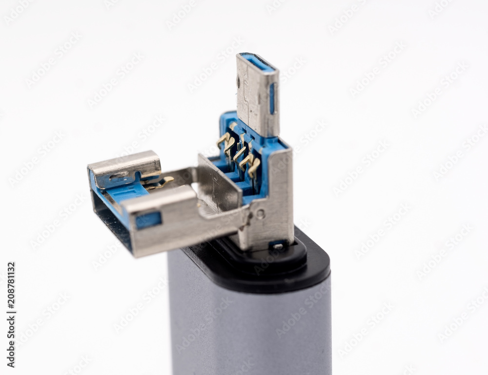 Usb Tech computer white flash drive isolated computer equipment cable ...