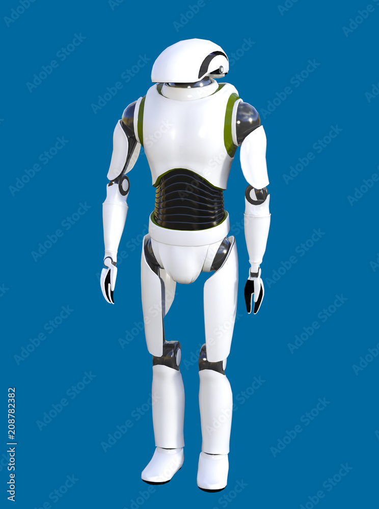 3D Illustration of Futuristic White Male Cyber Android on Blue Chroma ...