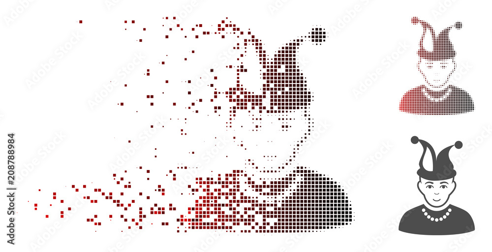 Vector fool boy icon in sparkle, pixelated halftone with red to black ...