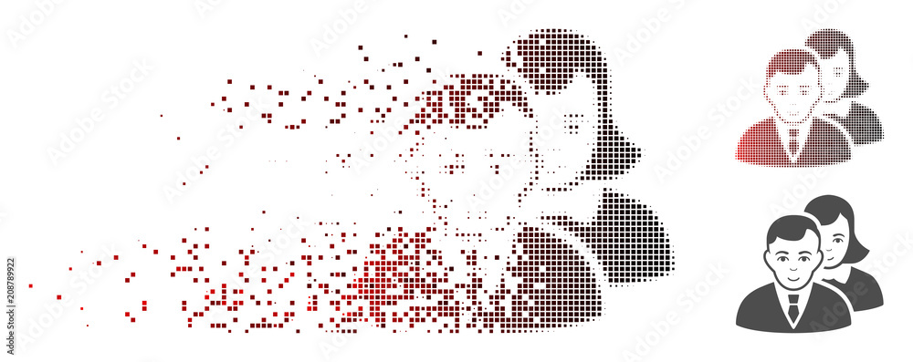 Vector people icon in dissolved, dotted halftone with red to black ...