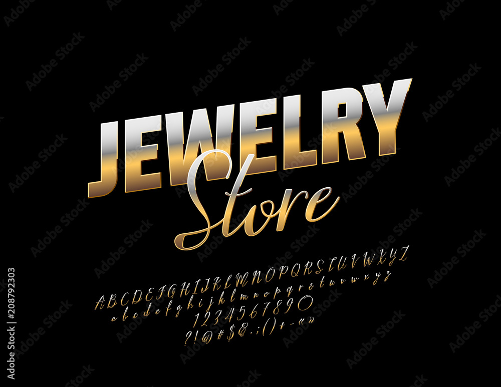 Vector glamour label Jewelry Store. Golden chic Font. Luxury ...