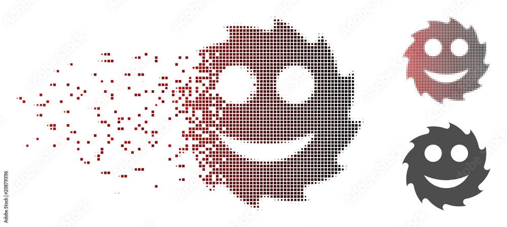 Vector circular blade happy smiley icon in dispersed, dotted halftone ...