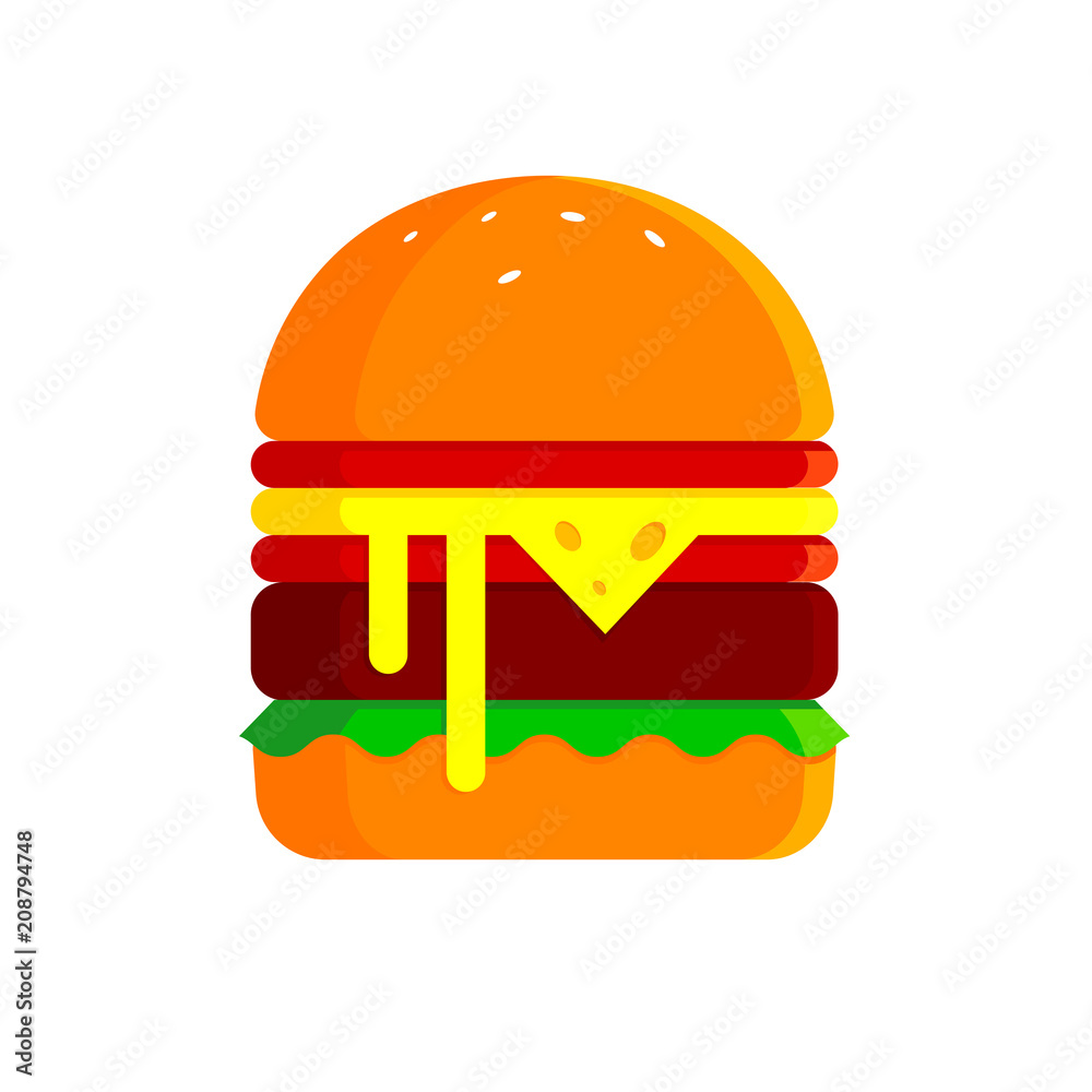 Burger icon vector logo, cheeseburger symbol. Fast food cartoon style ...