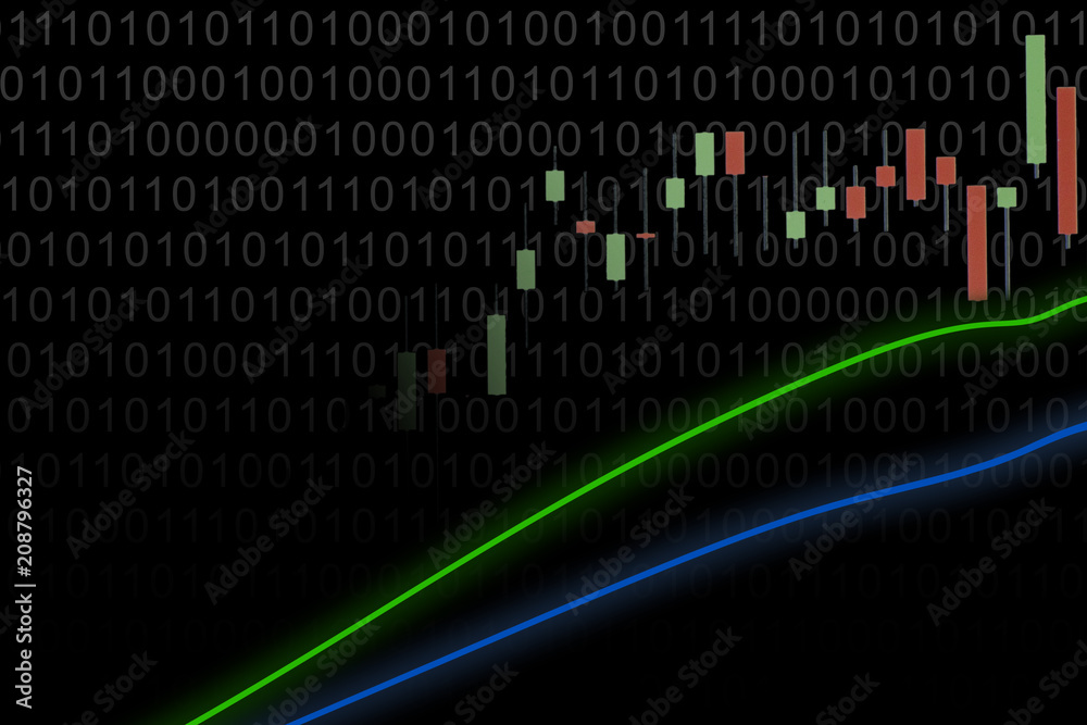 Stock price increasing shown by candlestick chart overlayed. Stock ...