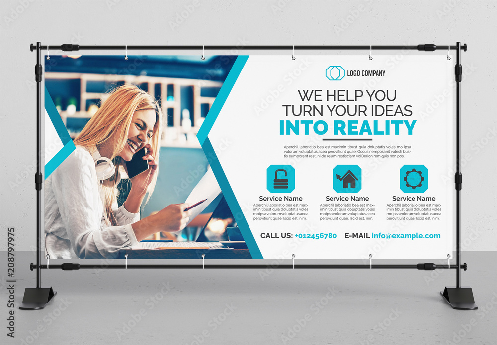 Banner Advertisement Layout with Blue Accents Stock Template | Adobe Stock