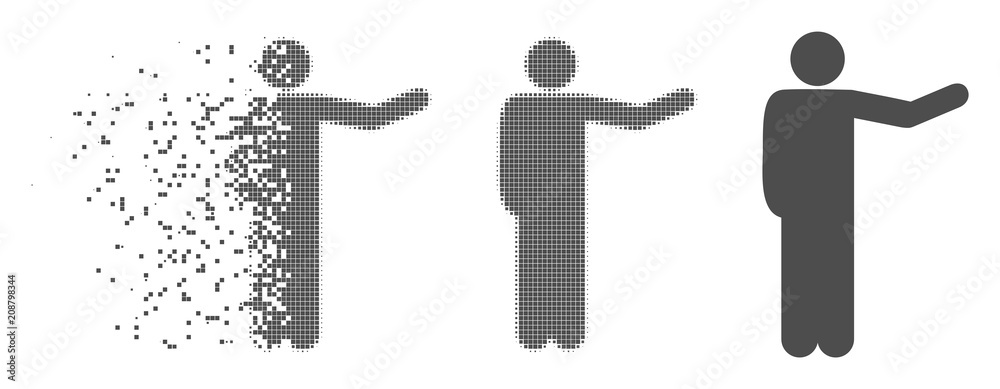 Gray vector showing man icon in dispersed, dotted halftone and ...