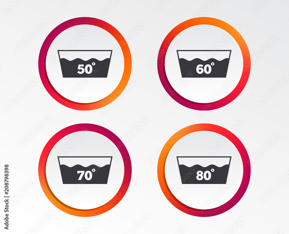 Wash icons. Machine washable at 50, 60, 70 and 80 degrees symbols ...