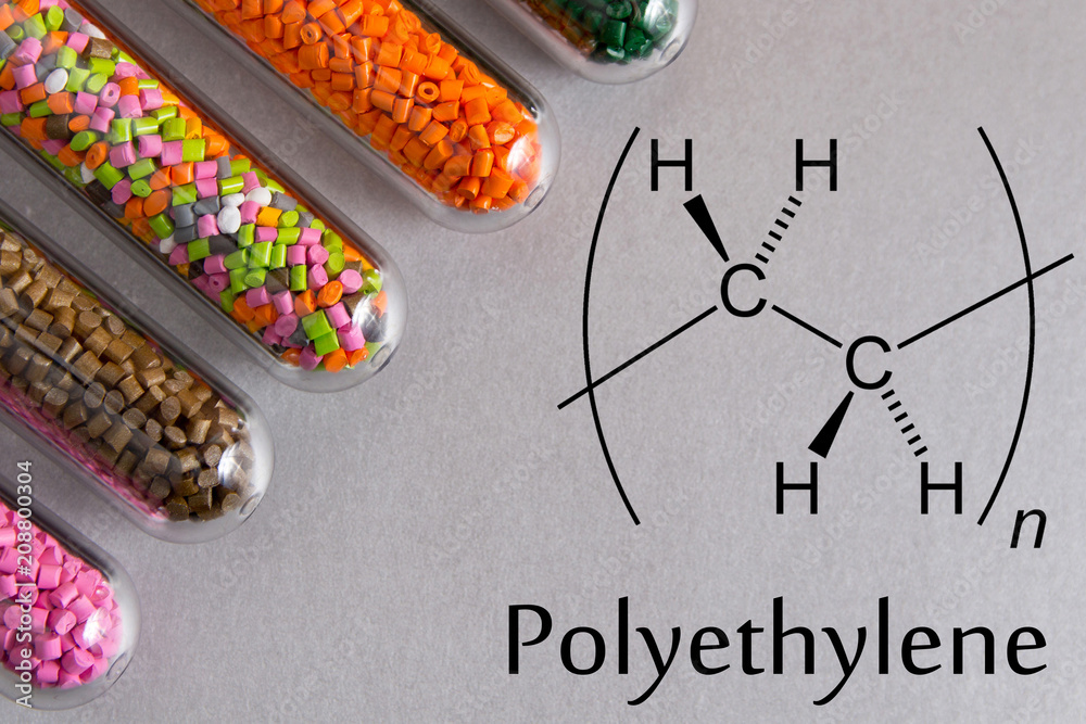 Granules of the POLYETHYLENE, chemical formula. Plastic pellets and ...