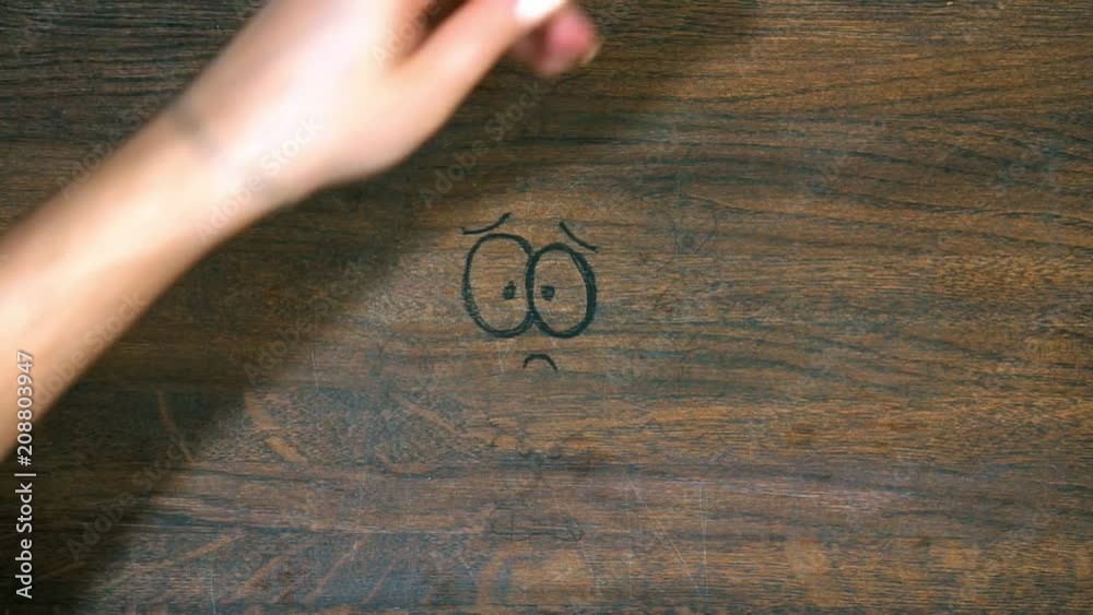 Racism. Closeup of hand draws smileys. An expression of anger on the ...