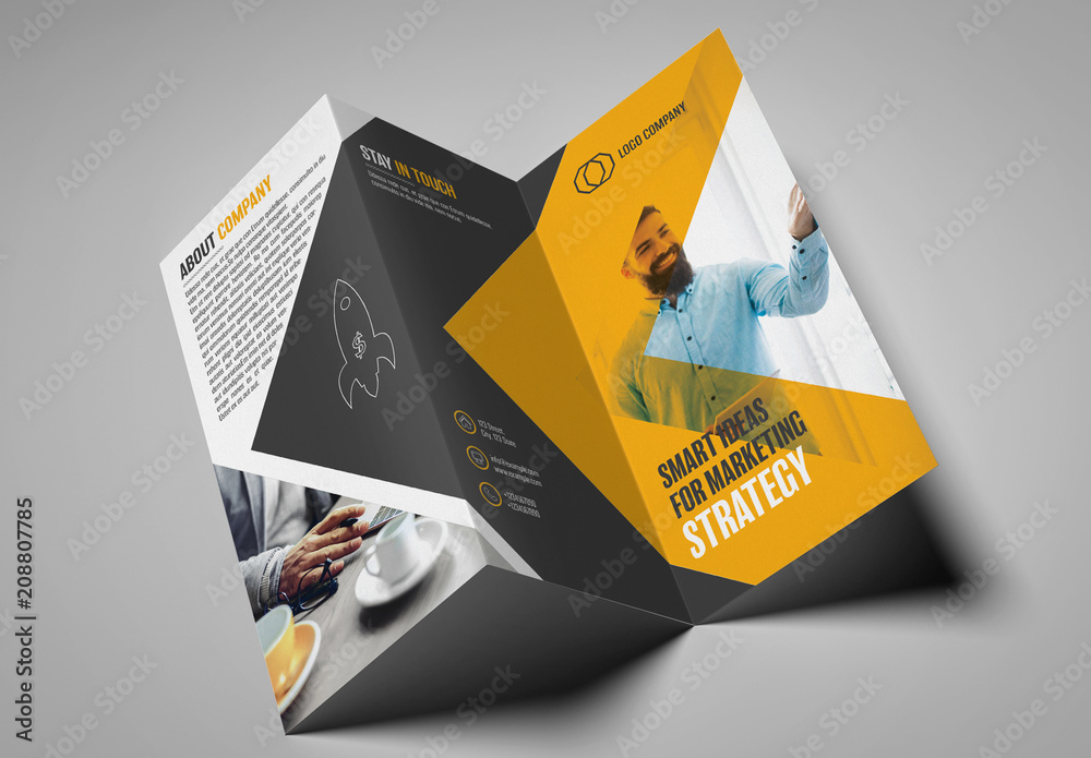 Dark Gray and Yellow Trifold Brochure Layout Stock Template | Adobe Stock