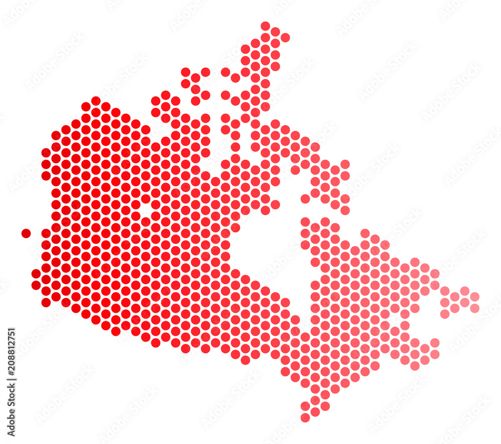 Red dotted Canada map. Geographic plan in red color with horizontal ...