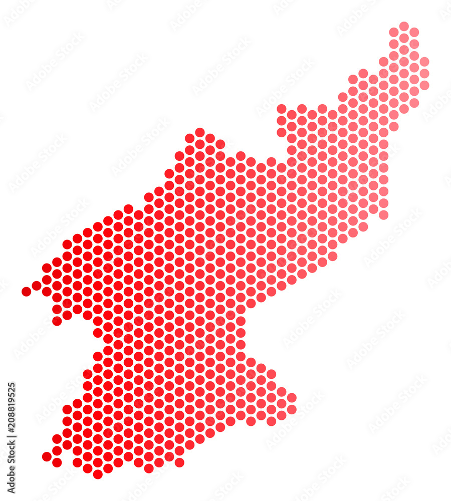 Red circle dot North Korea map. Geographic plan in red color with ...
