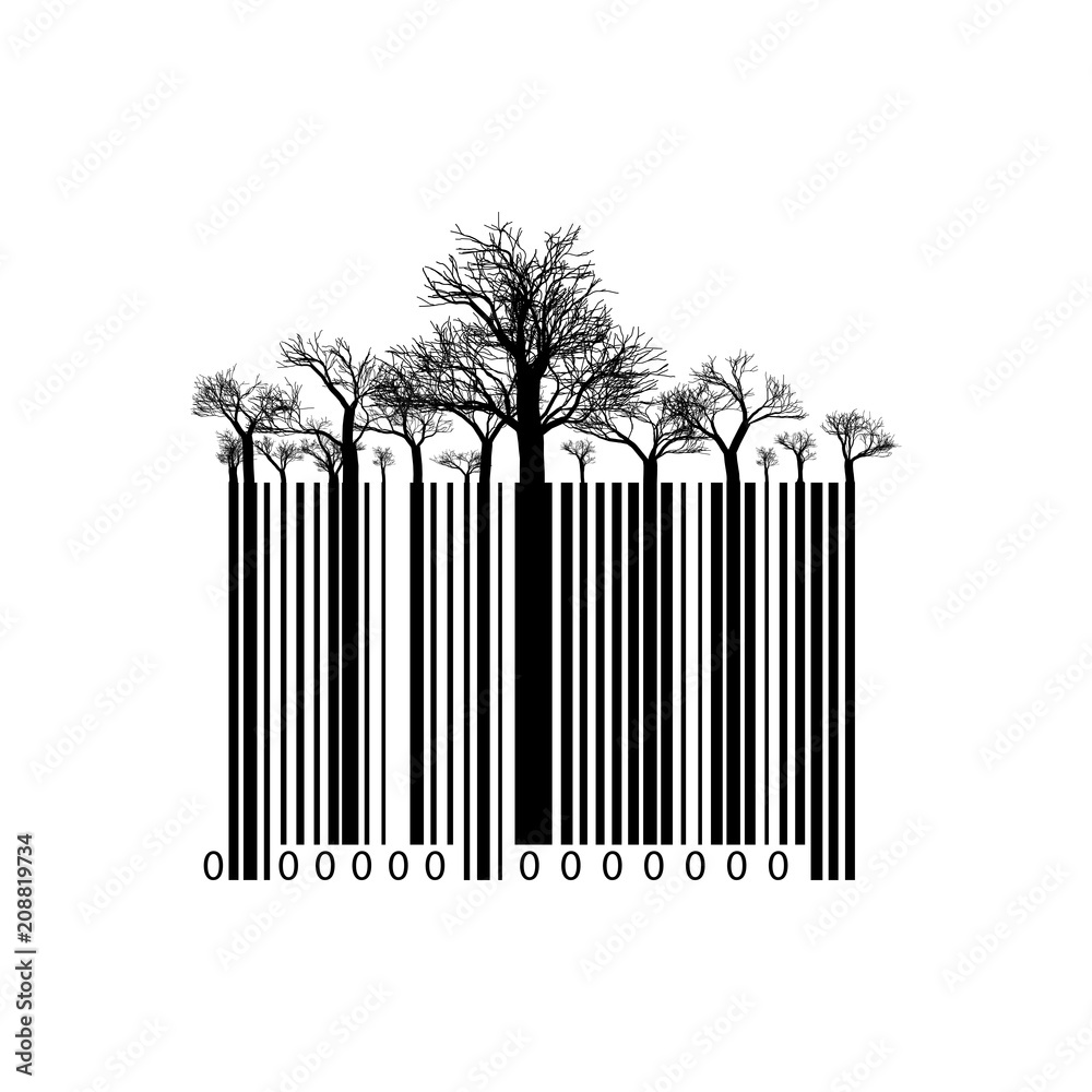 Barcode in the form of trees. ecological product, the concept of a ...