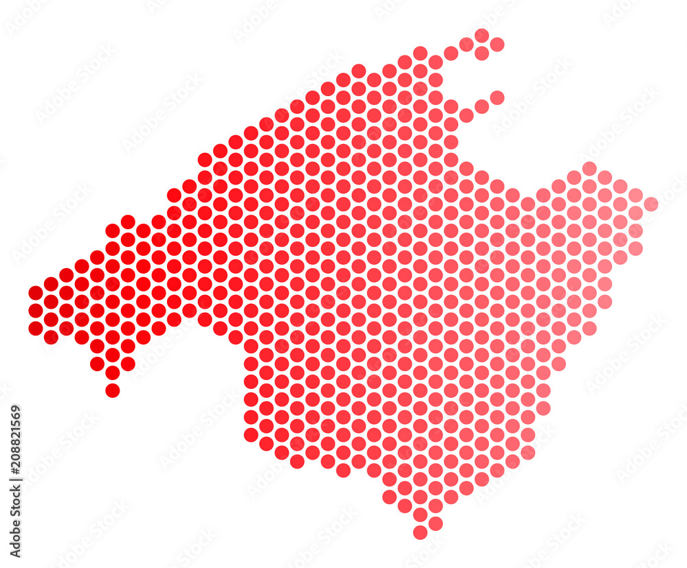 Red round spot Spain Mallorca Island map. Geographic scheme in red ...