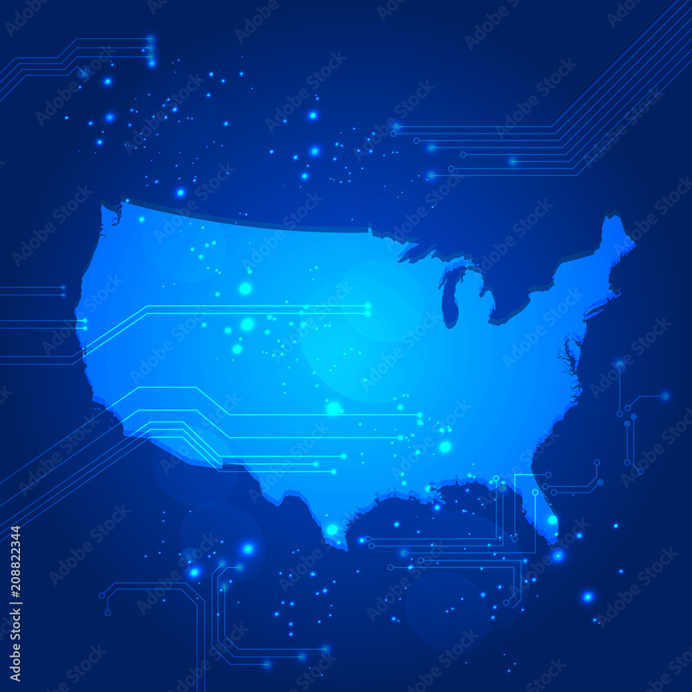 USA map futuristic style circuit board Stock Vector | Adobe Stock