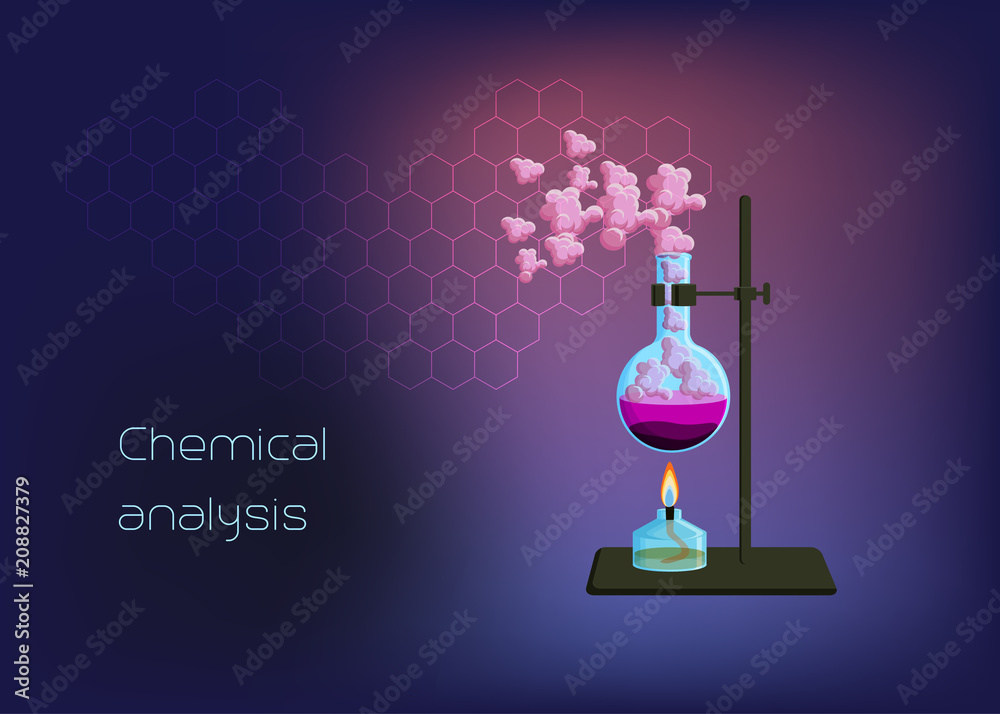Chemical scientific background template with burner and beaker with ...