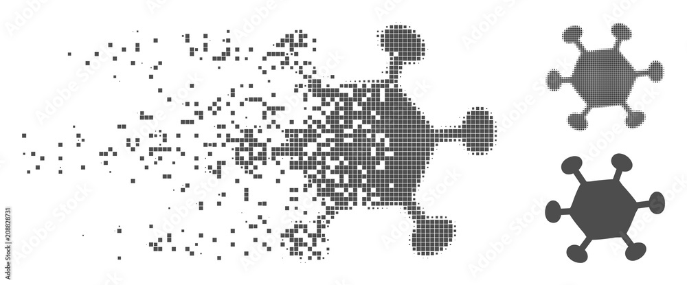 Grey vector parasite microbe icon in dissolved, pixelated halftone and ...