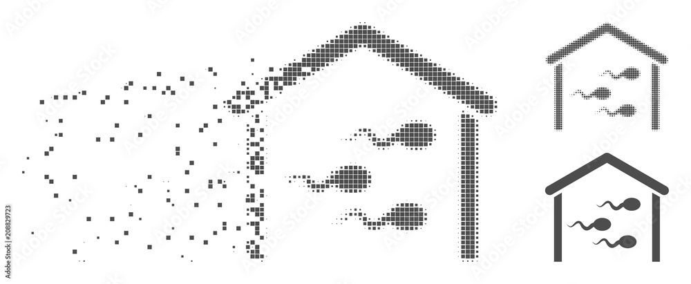 Grey vector sperm bank icon in fractured, pixelated halftone and ...