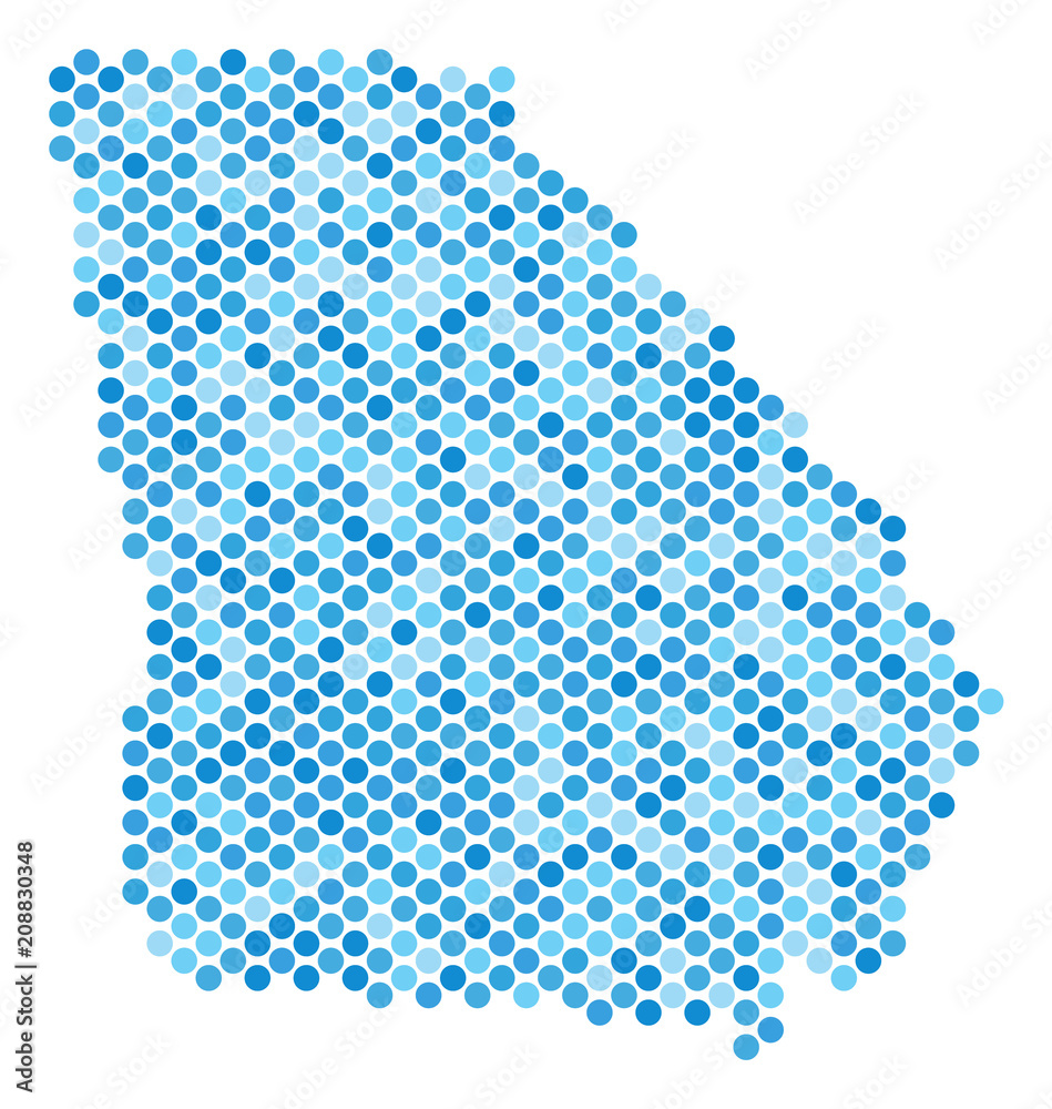 Blue circle dot American State Georgia map. Vector geographic map in ...