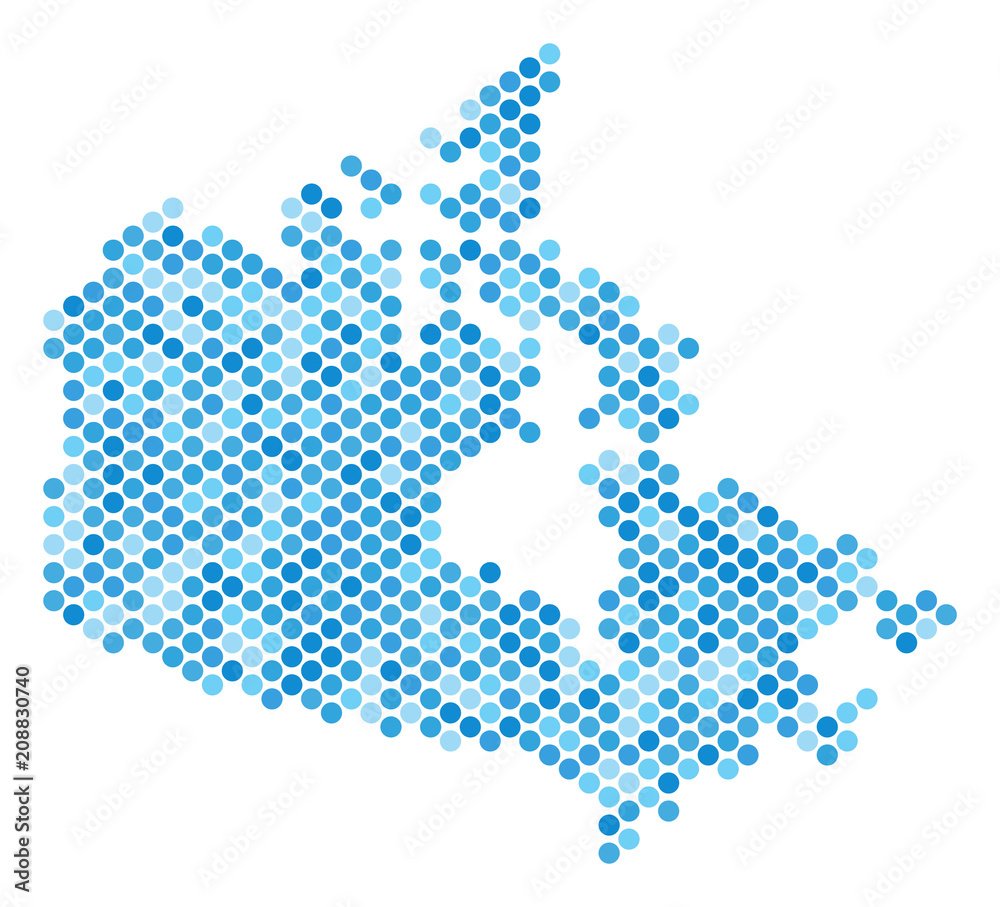 Blue round spot Canada map. Vector geographic map in blue color tints ...