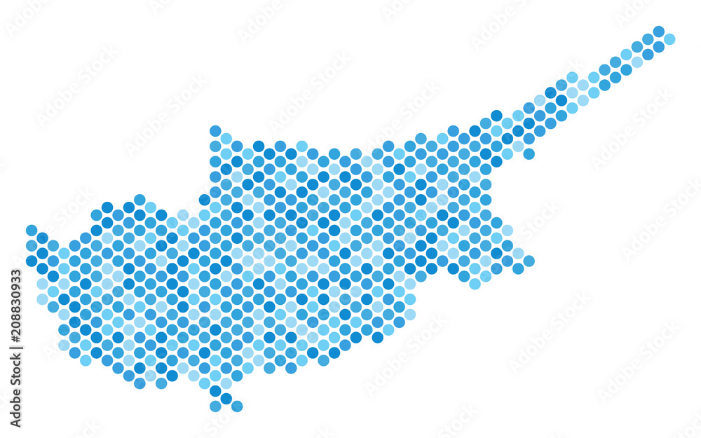 Blue dotted Cyprus Island map. Vector geographic map in cold blue color ...