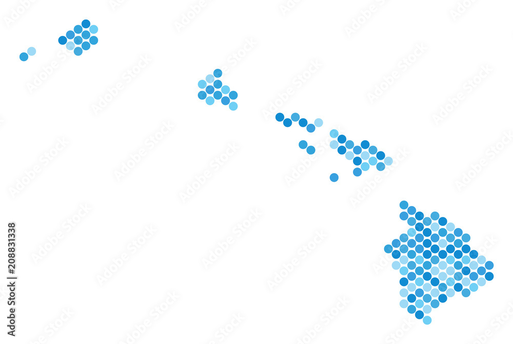 Blue round spot Havaii Islands map. Vector geographic map in blue color ...