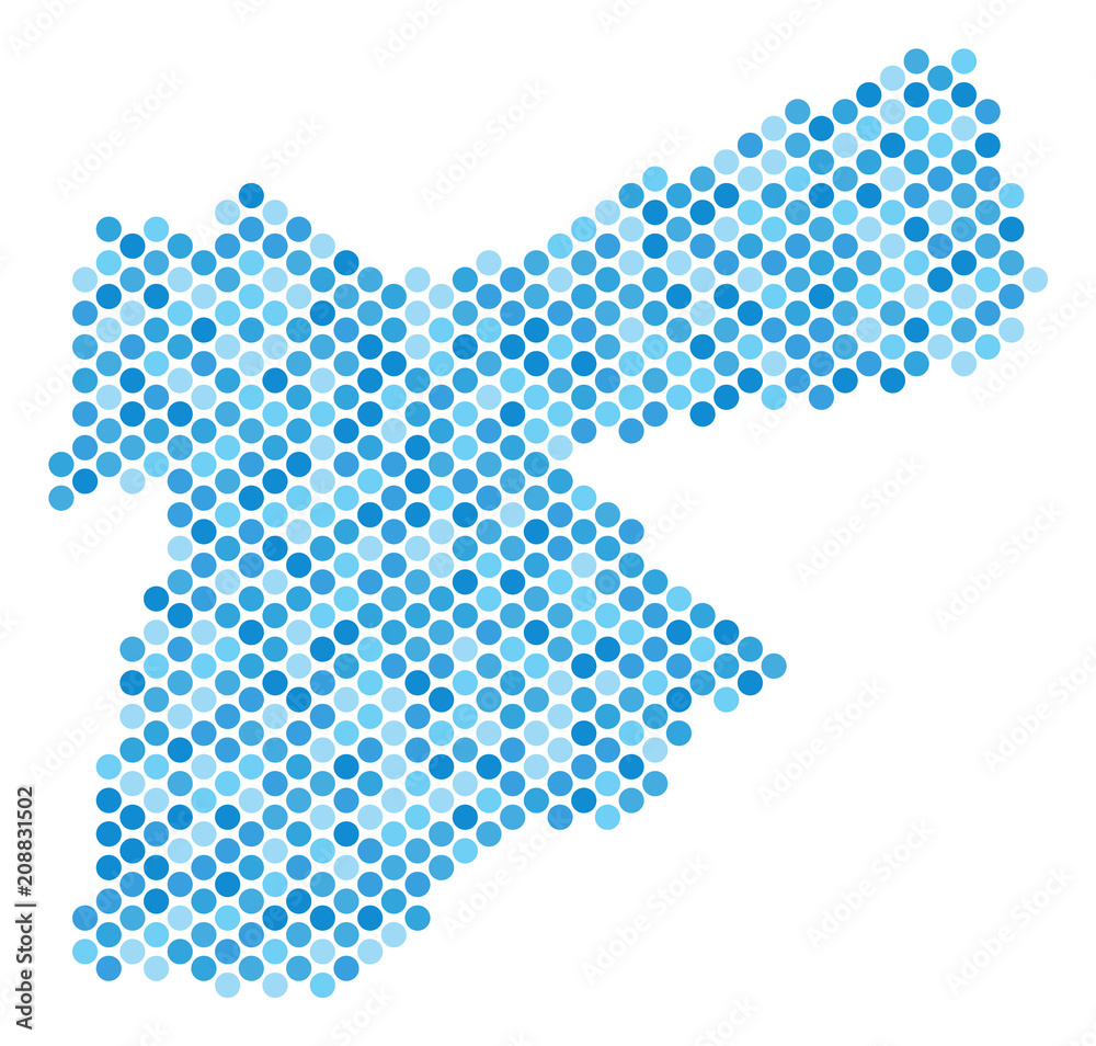 Blue circle dot Jordan map. Vector geographic map in cold blue color ...