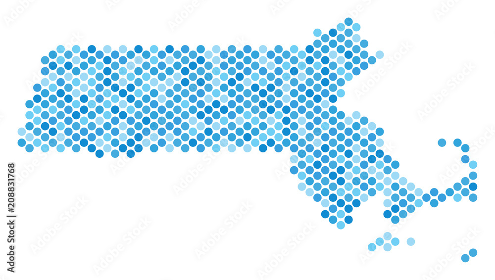 Blue dotted Massachusetts State map. Vector geographic map in blue ...