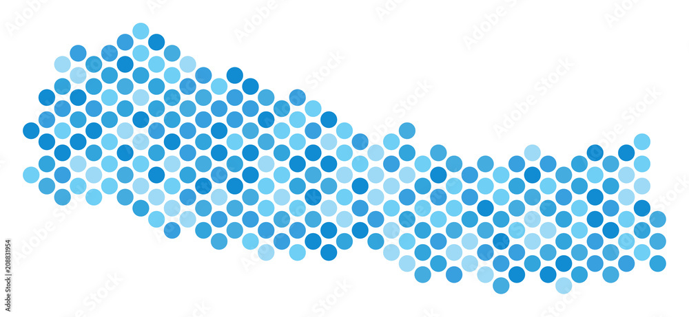 Blue circle dot Nepal map. Vector geographic map in cold blue color ...