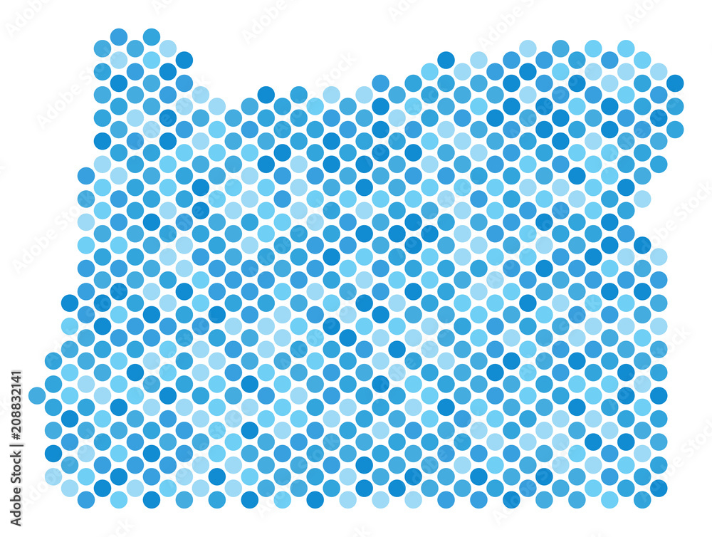 Blue round spot Oregon State map. Vector geographic map in blue color ...