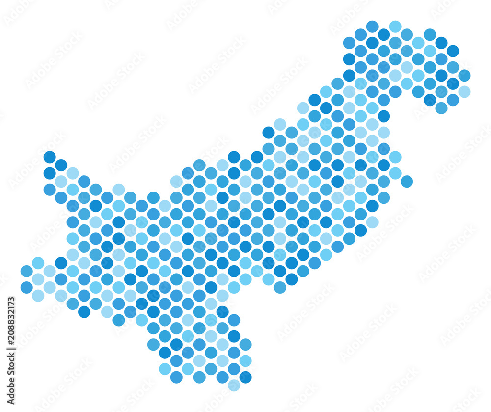 Blue pixelated Pakistan map. Vector geographic map in cold blue color ...
