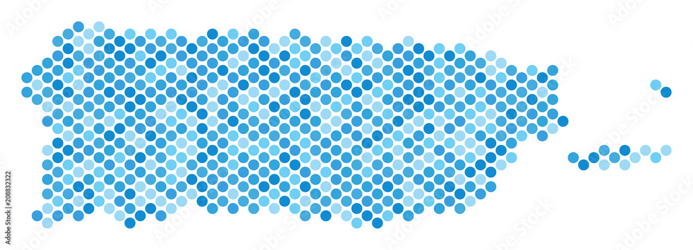 Blue dotted Puerto Rico map. Vector geographic map in blue color tints ...