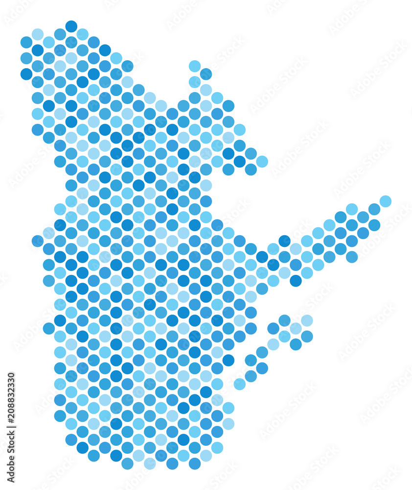 Blue circle dot Quebec Province map. Vector geographic map in blue ...