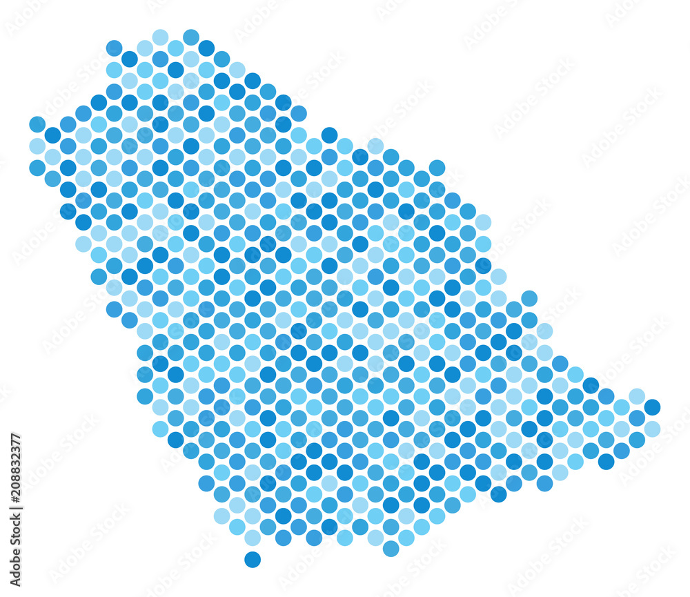 Blue round spot Saudi Arabia map. Vector geographic map in blue color ...