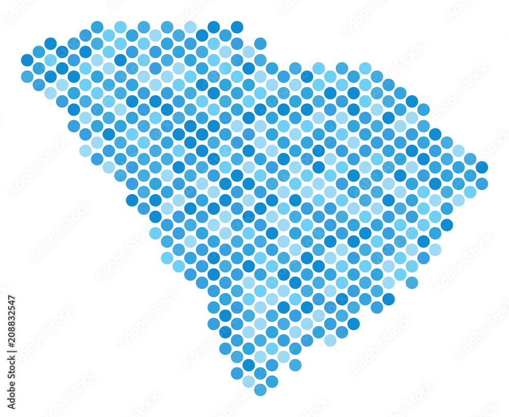 Blue circle dot South Carolina State map. Vector geographic map in cold ...