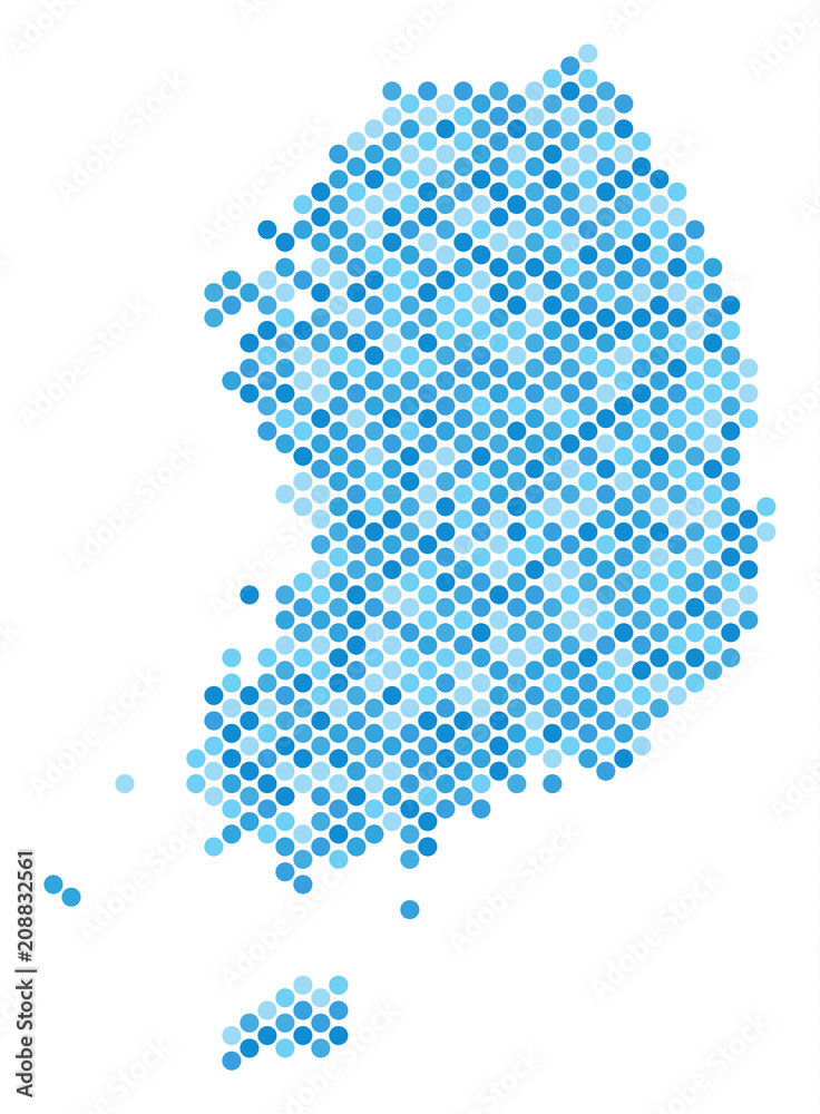 Blue pixelated South Korea map. Vector geographic map in cold blue ...