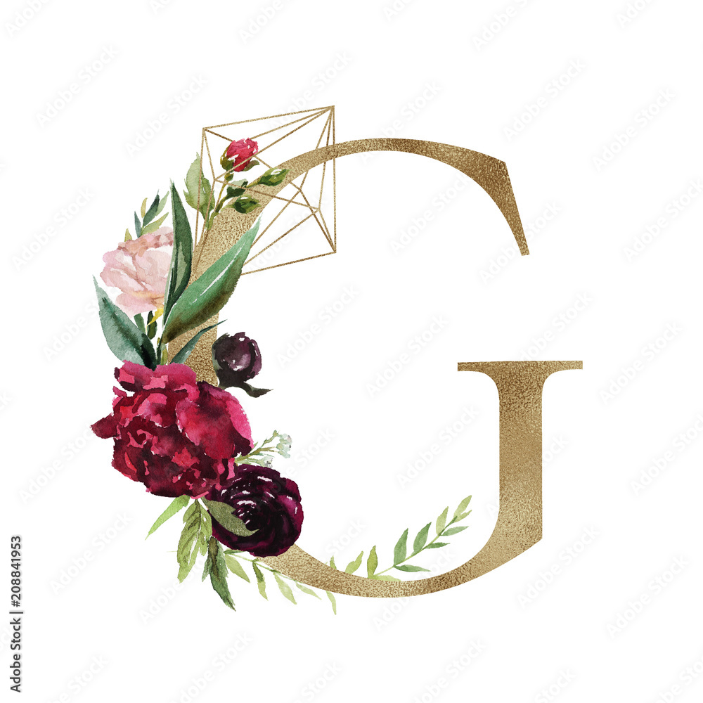 Floral Alphabet - letter G with flowers bouquet composition and ...