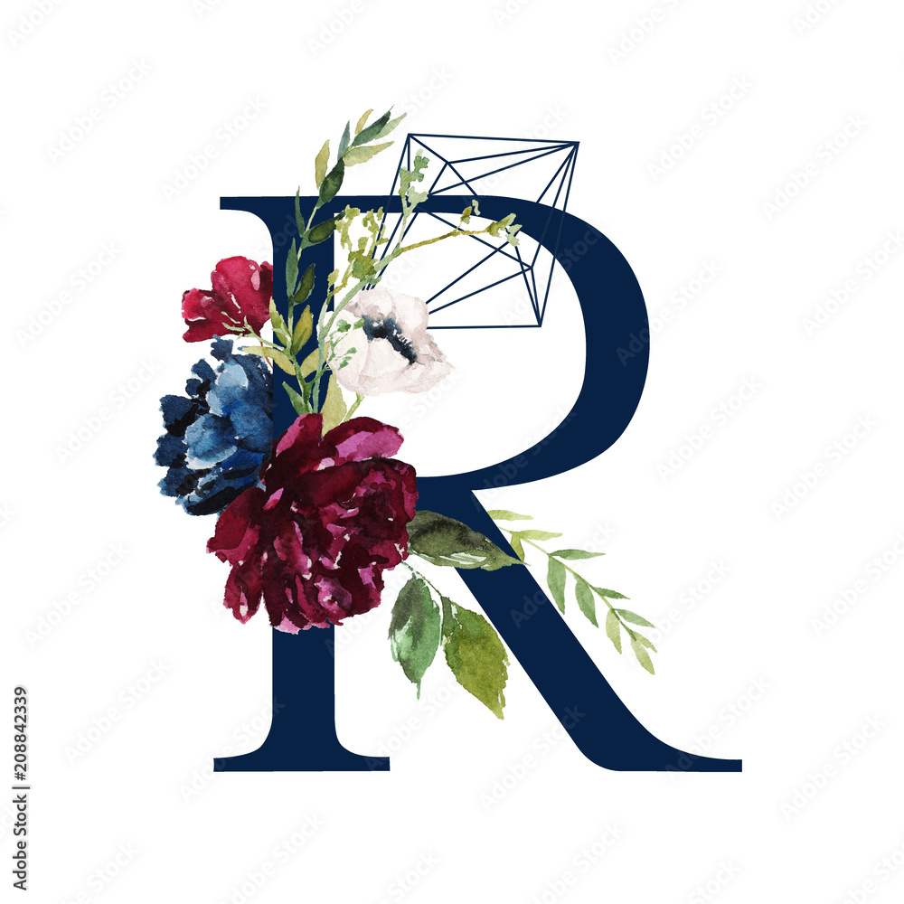 Floral Alphabet - letter R with flowers bouquet composition and ...