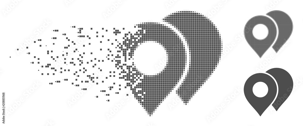 Vetor de Gray vector map markers icon in fractured, pixelated halftone ...