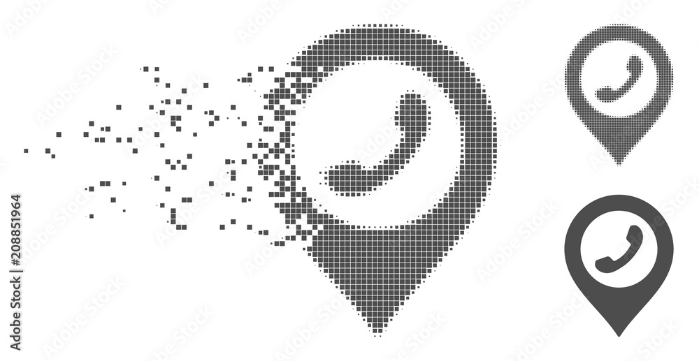 Grey vector phone marker icon in dispersed, dotted halftone and ...